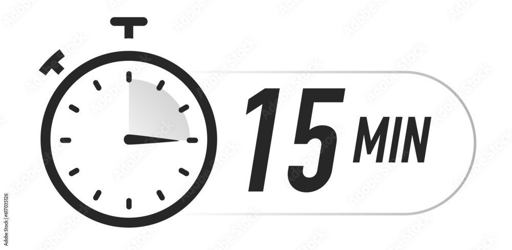 Timer icon 15 minutes vector black color. Stopwatch isolated on white ...