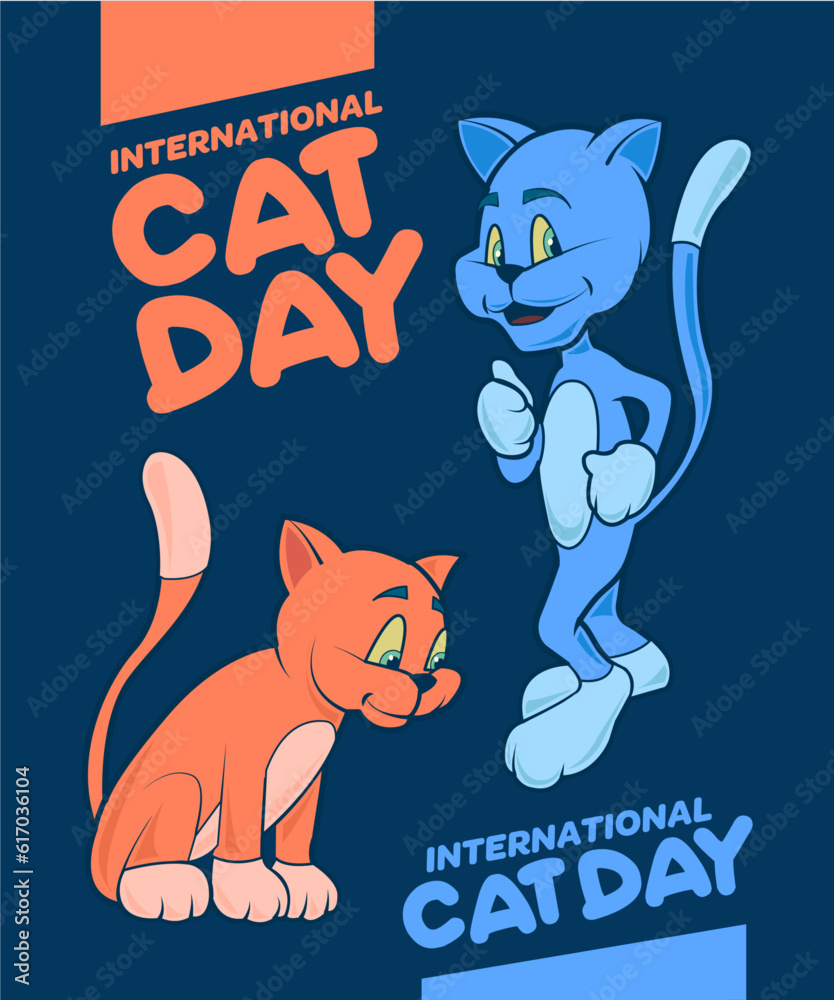 Dia internacional del gato. Gatos en diferentes poses. Gato saludando ...