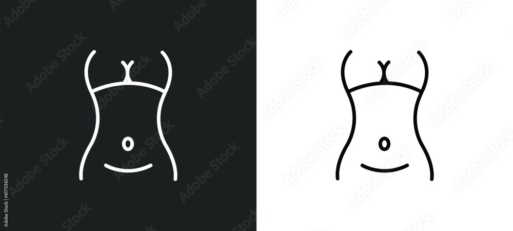 female hips and waist line icon in white and black colors. female hips ...