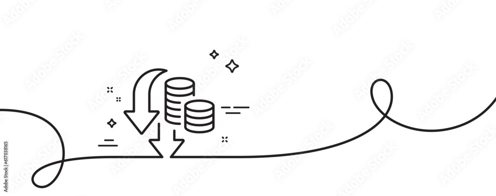 Deflation line icon. Continuous one line with curl. Price reduction ...