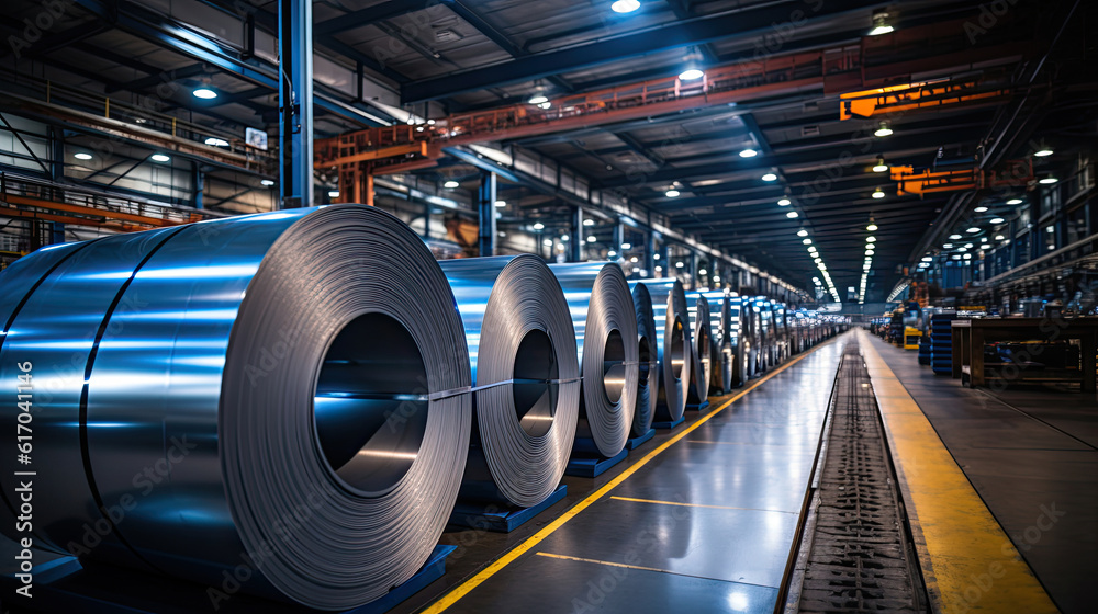 Rolls of galvanized steel sheet inside the factory or warehouse Stock ...