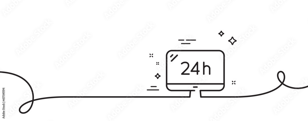 24 hour service line icon. Continuous one line with curl. Call support ...