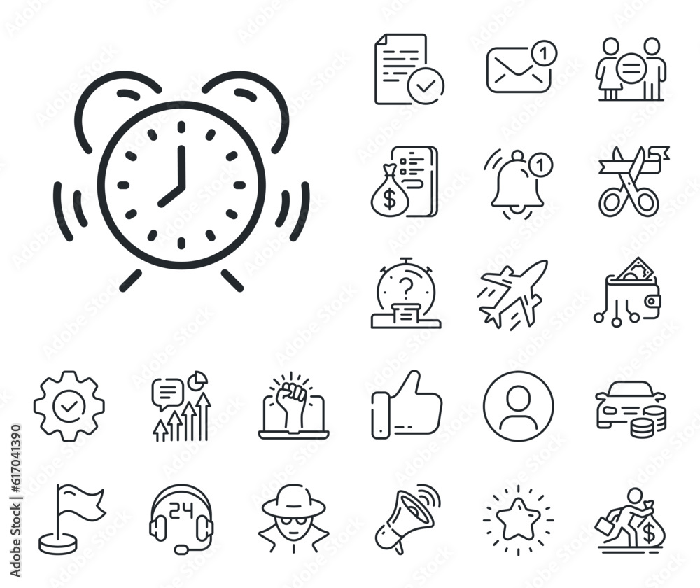 Alarm clock sign. Salaryman, gender equality and alert bell outline ...