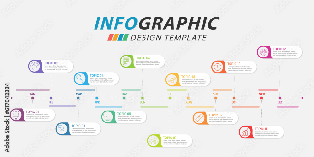 Timeline Creator infographic template. 12 months timeline journey, 1 ...