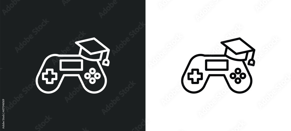 Vetor de game-based learning line icon in white and black colors. game ...