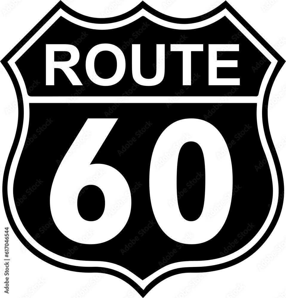 US route 60 sign, shield sign with route number and text, illustration ...