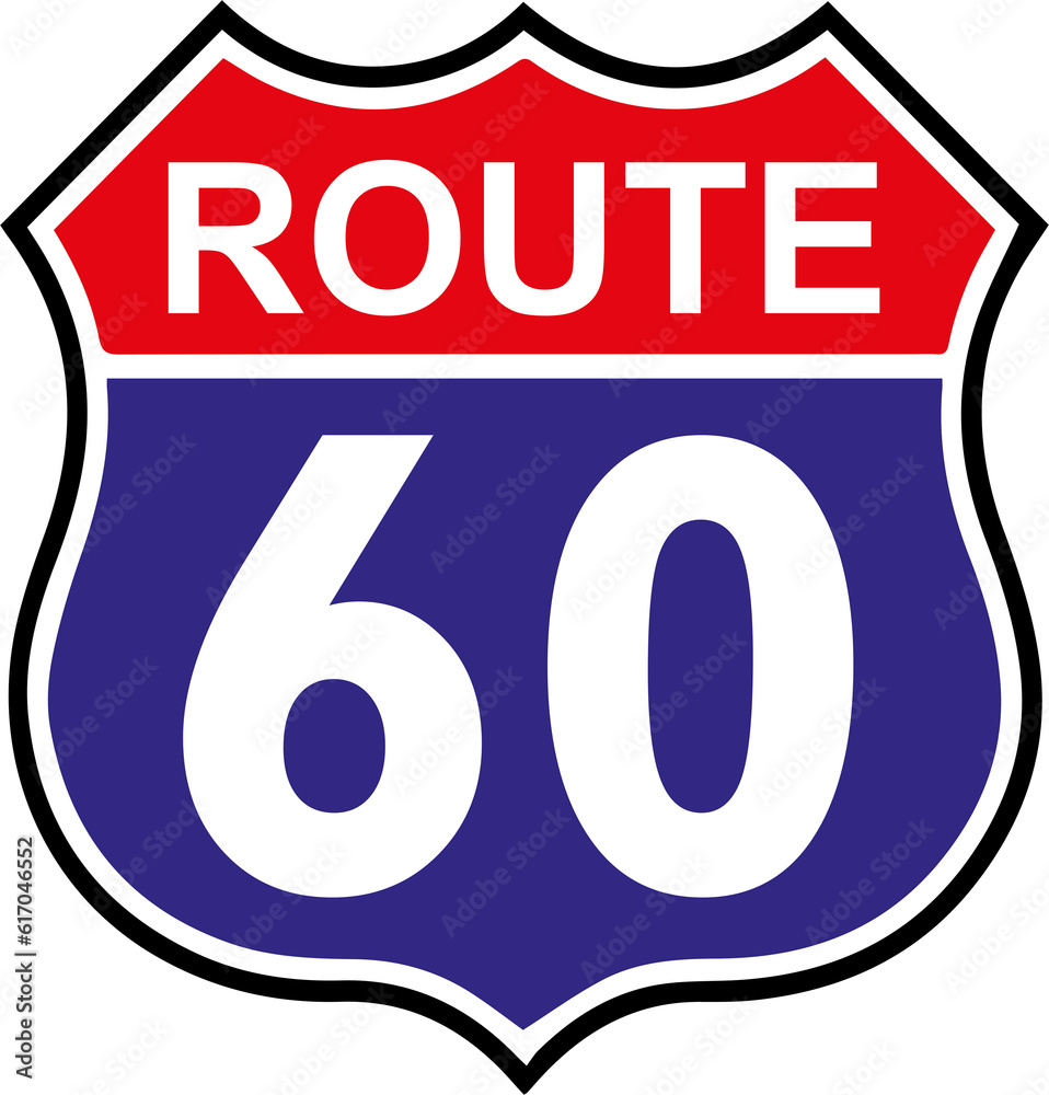 US route 60 sign, shield sign with route number and text, illustration ...