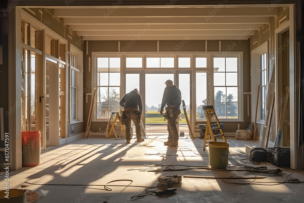workers installing doors and windows in a new house ai generated art ...