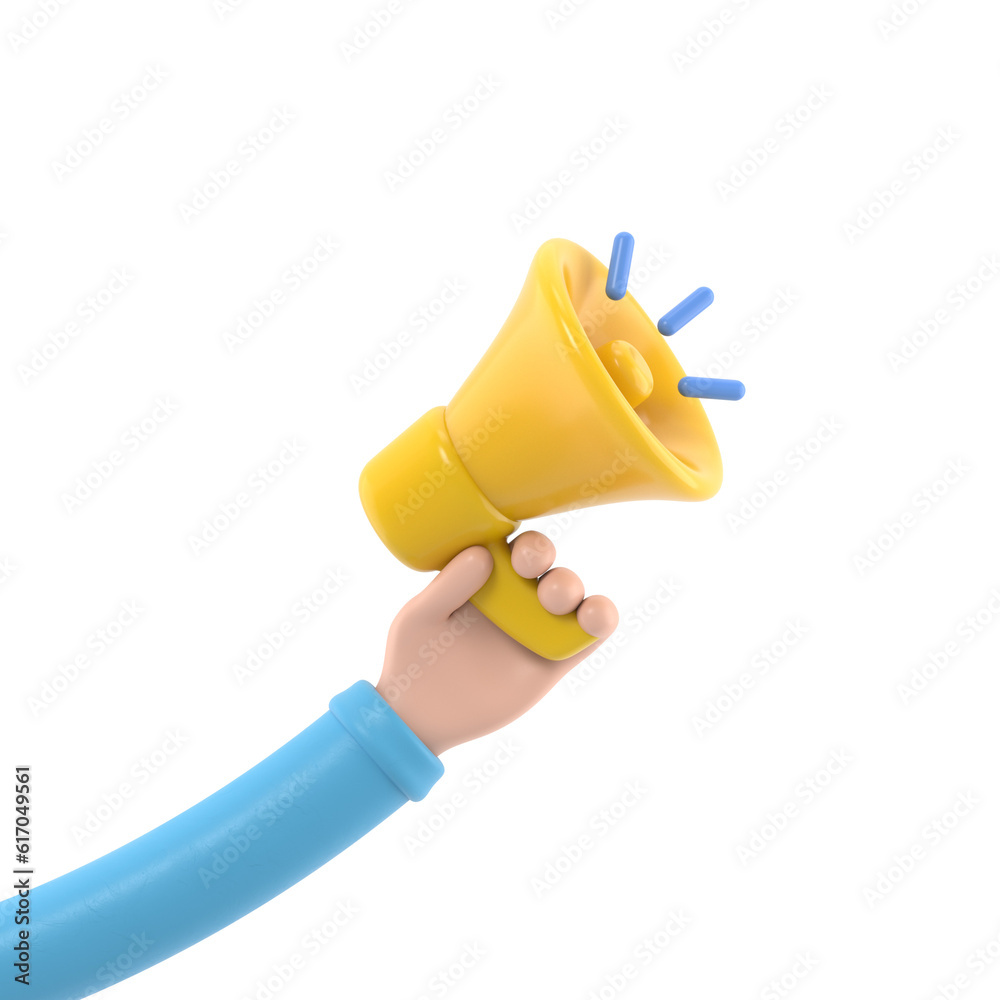 Transparent Backgrounds Mock-up.3d hand holding yellow megaphone ...