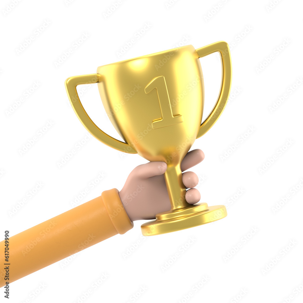 Transparent Backgrounds Mock-up.Golden trophy awards hold in hand ...