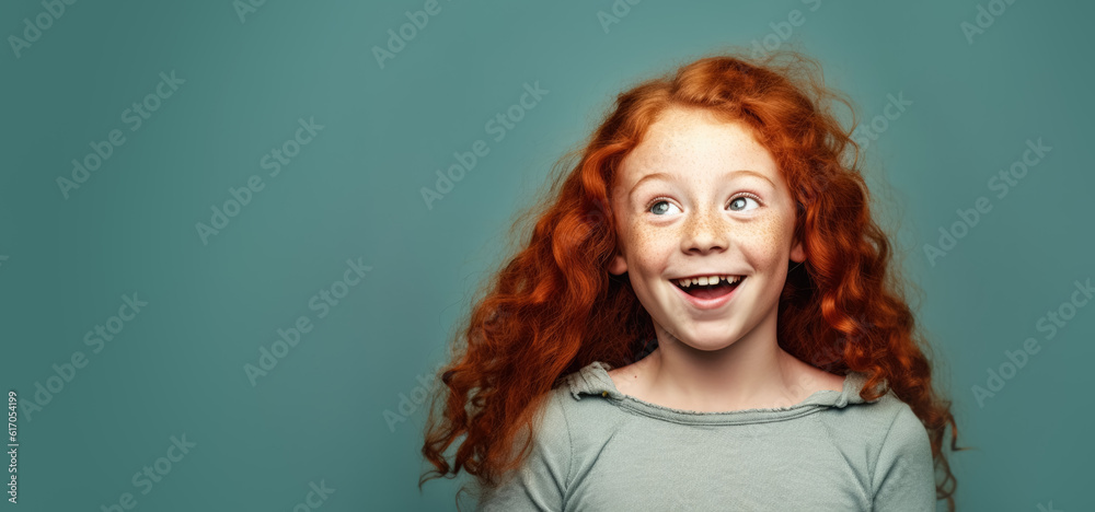 Smiling small ginger red curly hair girl with freckles. She seems cute ...