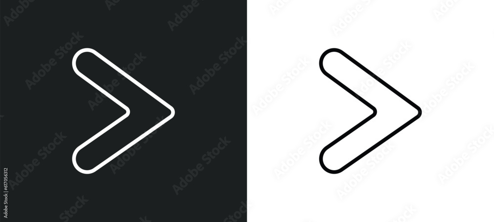 is greater than line icon in white and black colors. is greater than ...