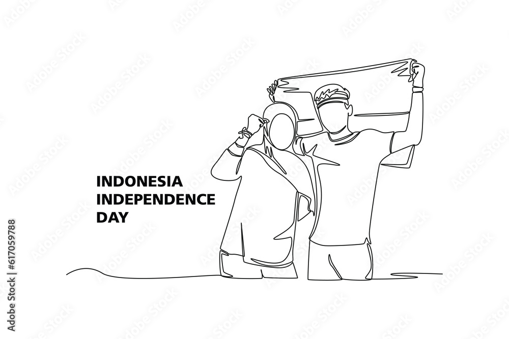 Single one line drawing 17th August Indonesia Happy Independence Day ...