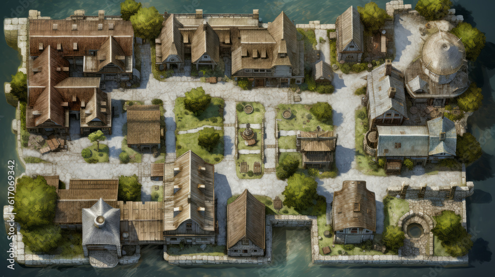 RPG Fantasy Top Down City Battle Map, Village Themed Video Games ...