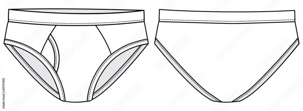 Men's underwear brief design front and back view flat sketch fashion ...