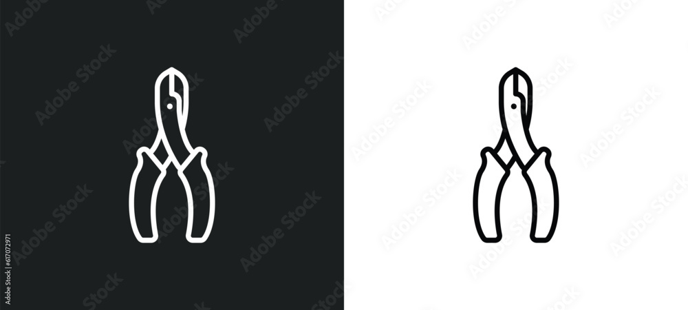 wire cutter line icon in white and black colors. wire cutter flat ...