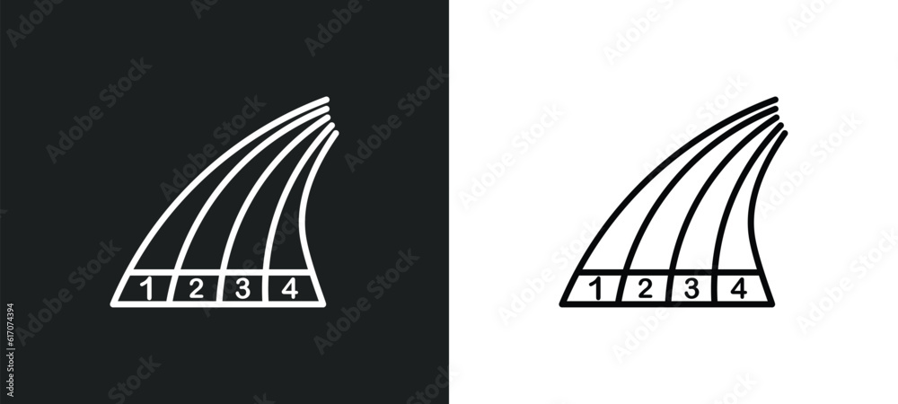 running track line icon in white and black colors. running track flat ...