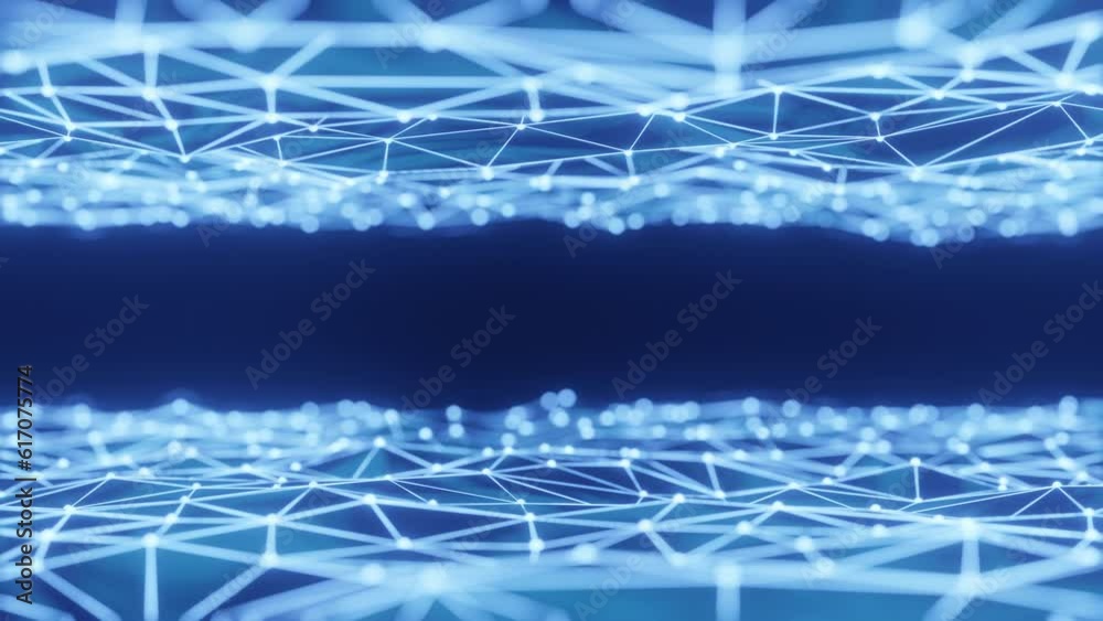 Abstract digital plexus style loopable animation. Futuristic digital blue particles wave ...