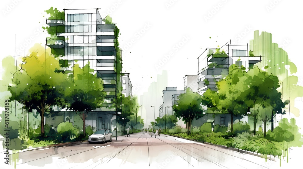 ภาพประกอบสต็อก Sustainable urban design project. Green architectural ...