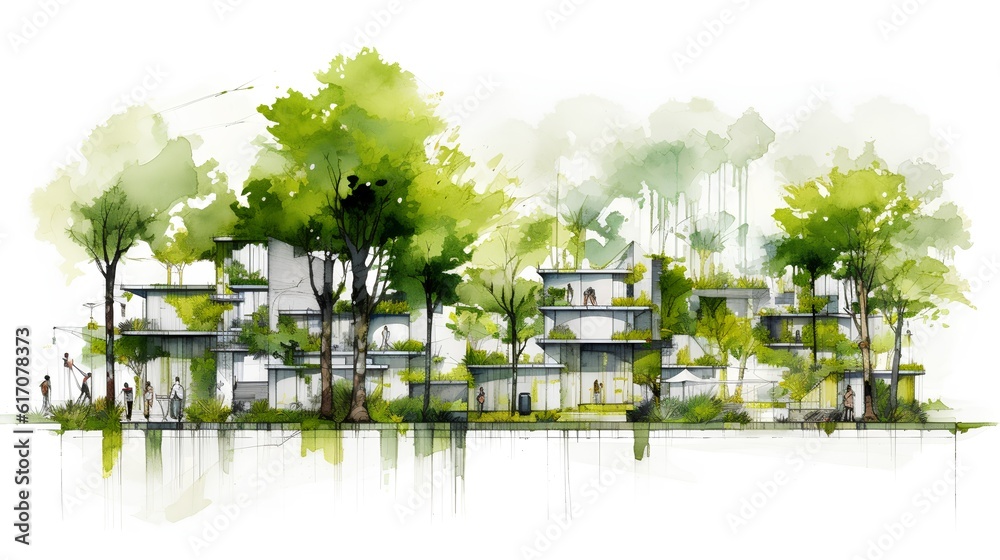 ภาพประกอบสต็อก Sustainable urban design project. Green architectural ...