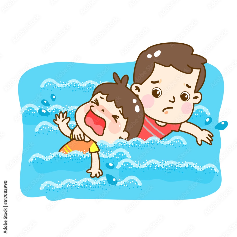 Cartoon kids drowning in water. Stock Vector | Adobe Stock