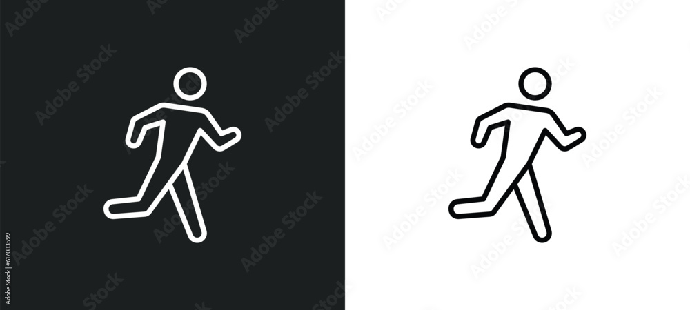running man line icon in white and black colors. running man flat ...