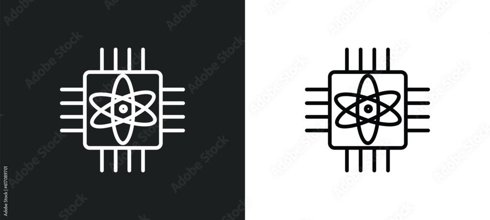 quantum computing line icon in white and black colors. quantum ...