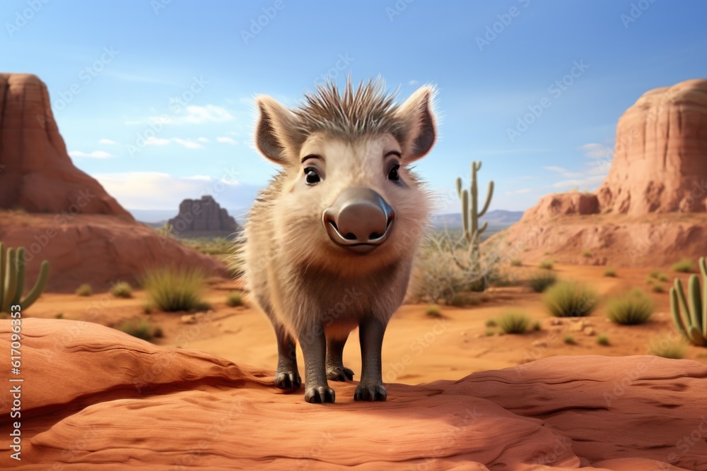 Cute Cartoon Javelina in the Desert Stock Illustration | Adobe Stock