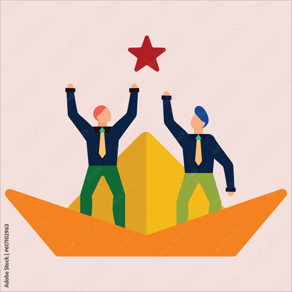 Teamwork to success together, employee career path or partnership support to help business ...