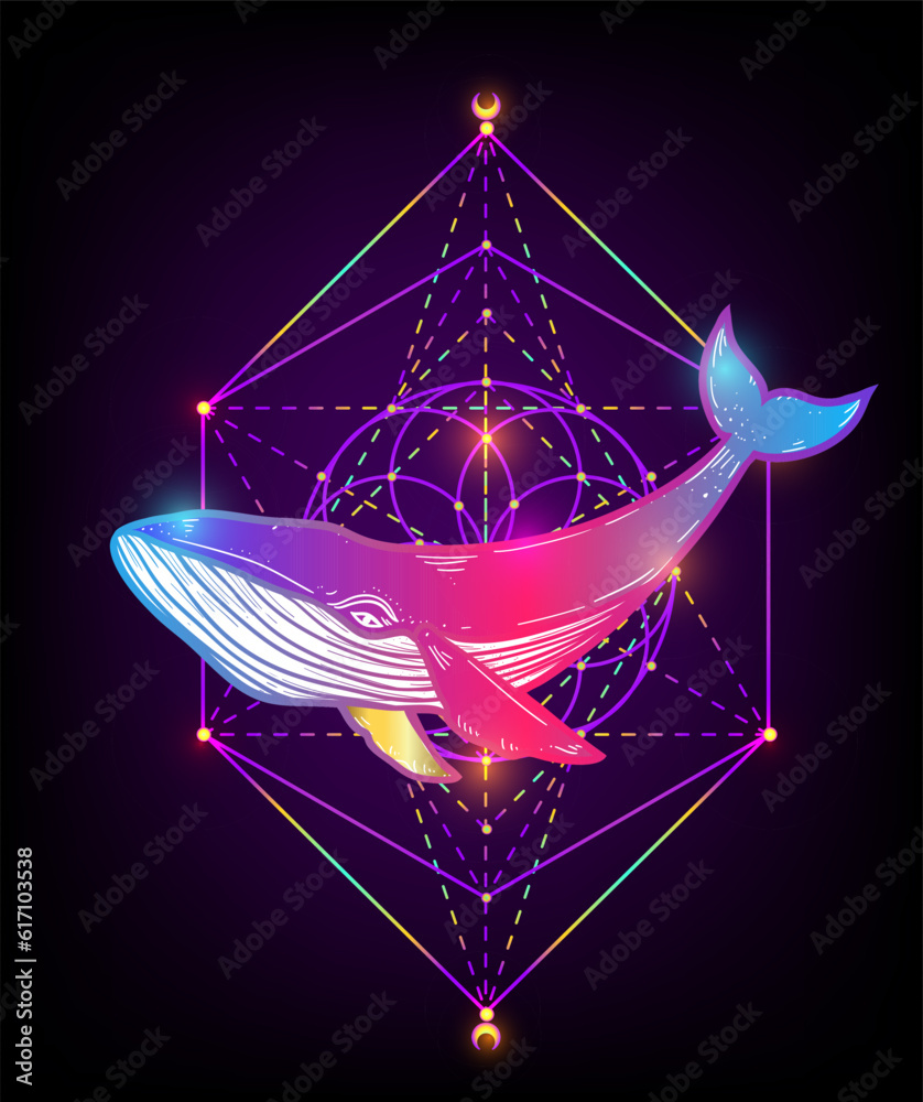 Whale hand drawn Vector illustration. Spiritual, Sacred geometry ...