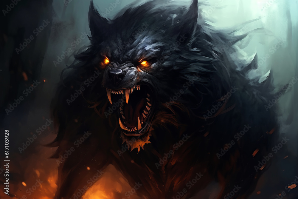 Mystical scandinavian beast wolf Fenrir. Fenrir start Ragnarok, North ...