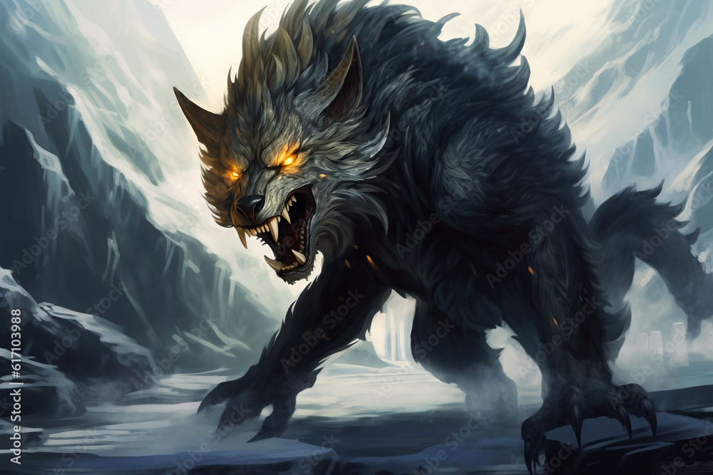 Mystical scandinavian beast wolf Fenrir. Fenrir start Ragnarok, North ...