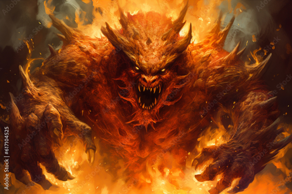 Fire scary monster, close up. Generative ai horror fire demon ...