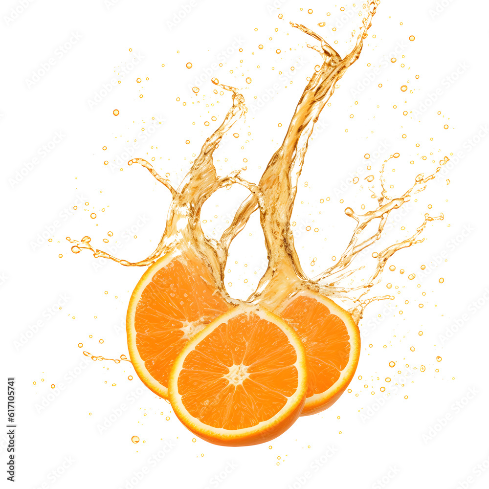 Yellow or orange fruits juice water splash isolated on white background ...