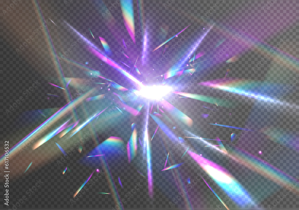 Abstract refraction glow effect on black background. Set Rainbow ...