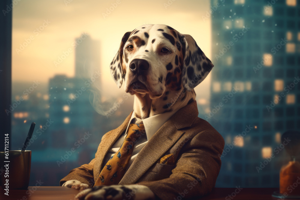 Dog top manager in a suit sitting in the big office. Generative ai ...