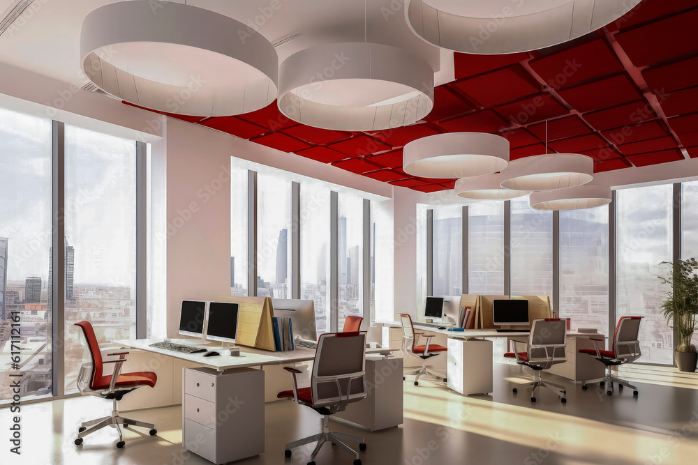 Generative AI illustration of interior of modern office with glass ...