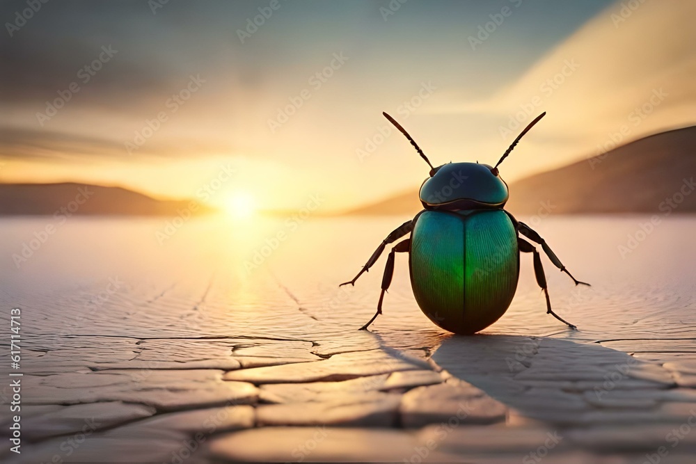 beetle on the ground at the time of sunset Stock Illustration | Adobe Stock