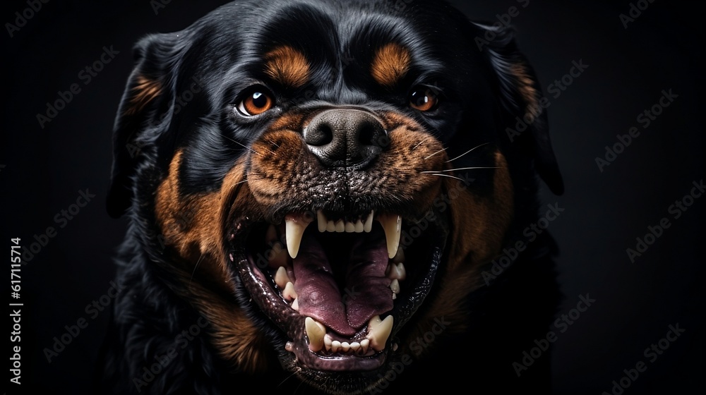large Aggressive Rottweiler dog. aggressive look, hate filled eyes ...