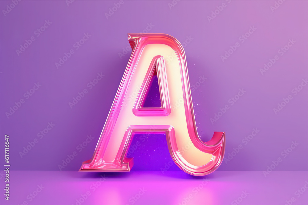 Neon light letter A. Shiny and iridescent alphabet on a pink background ...