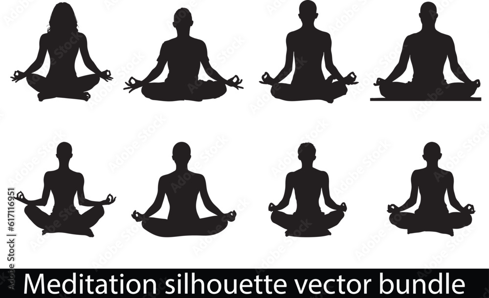 Meditation silhouette vector, Yoga silhouette padmasana, Meditation ...