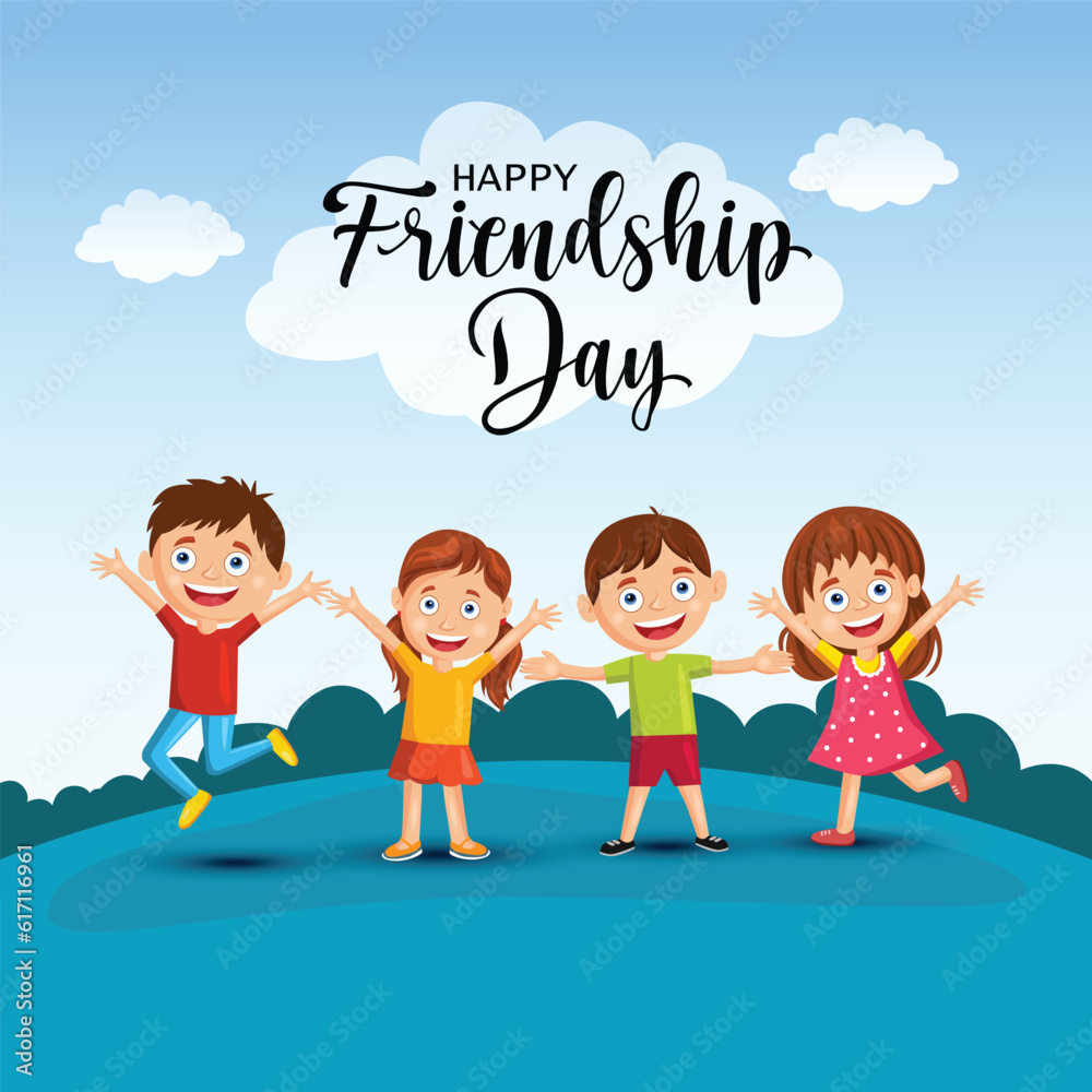 Happy friendship day background greetings with happy kids vector ...