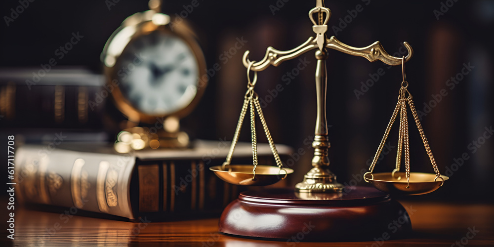 Law and Order Symbolizing Golden Justice with Time The Clock of Justice ...