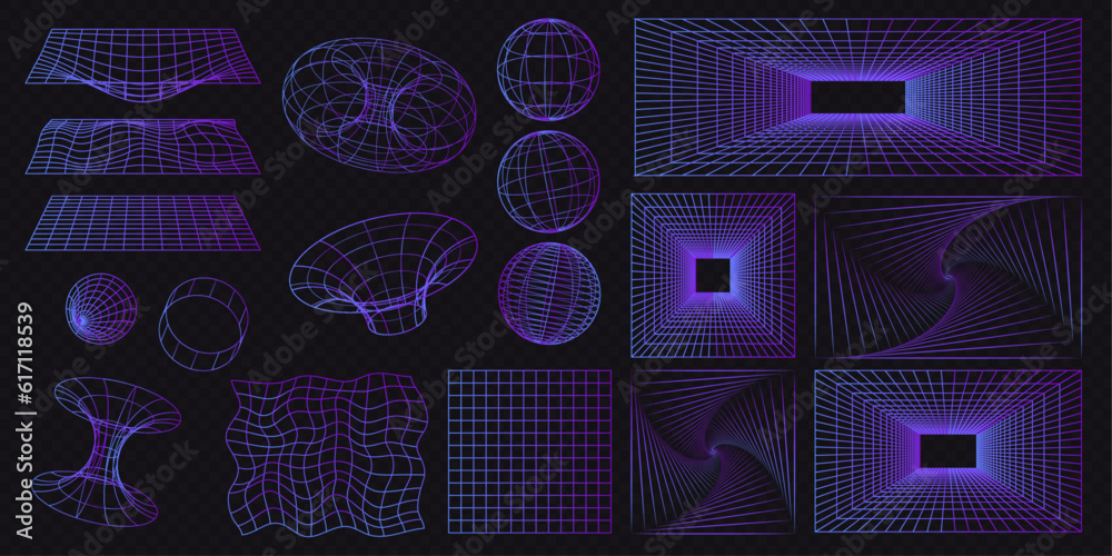 set of retro-futuristic elements, vector illustration Stock Vector ...