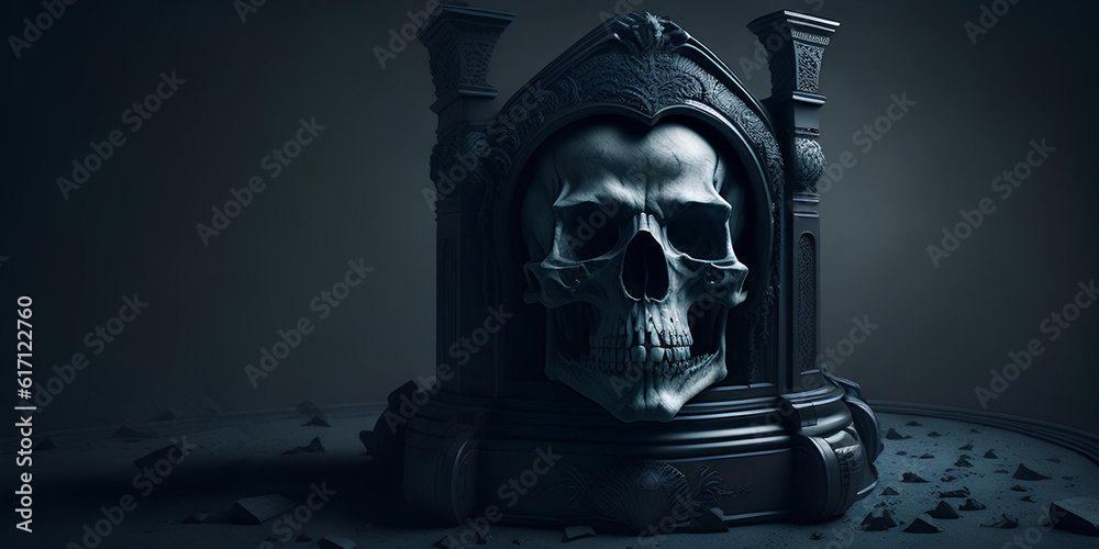 The skull on the table, a symbol of the passing of time, the concept of ...