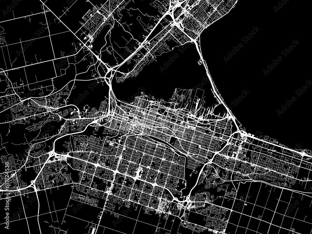 Vector road map of the city of Hamilton Ontario in Canada with white ...