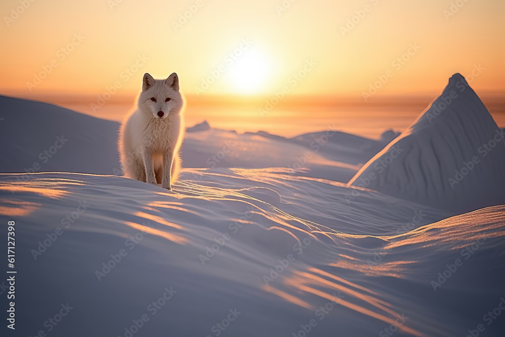 Beautiful Wild arctic fox at sunset. Amazing Wildlife. Generative Ai ...