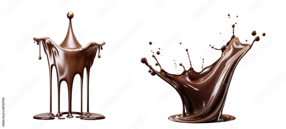Melting chocolate burst explosion splash in the air. Isolated on ...