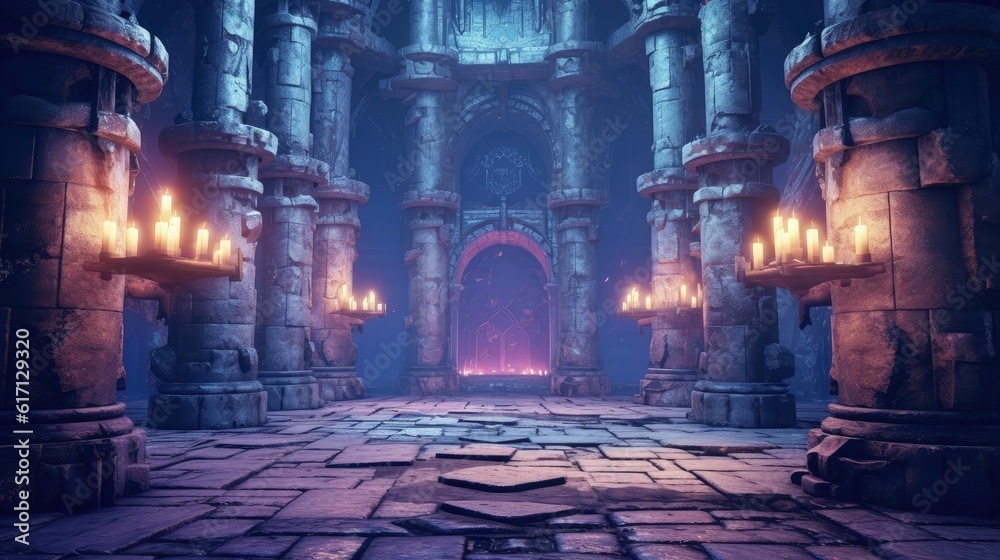 Interior of a medieval castle, game scene, shades of purple, fantasy ...