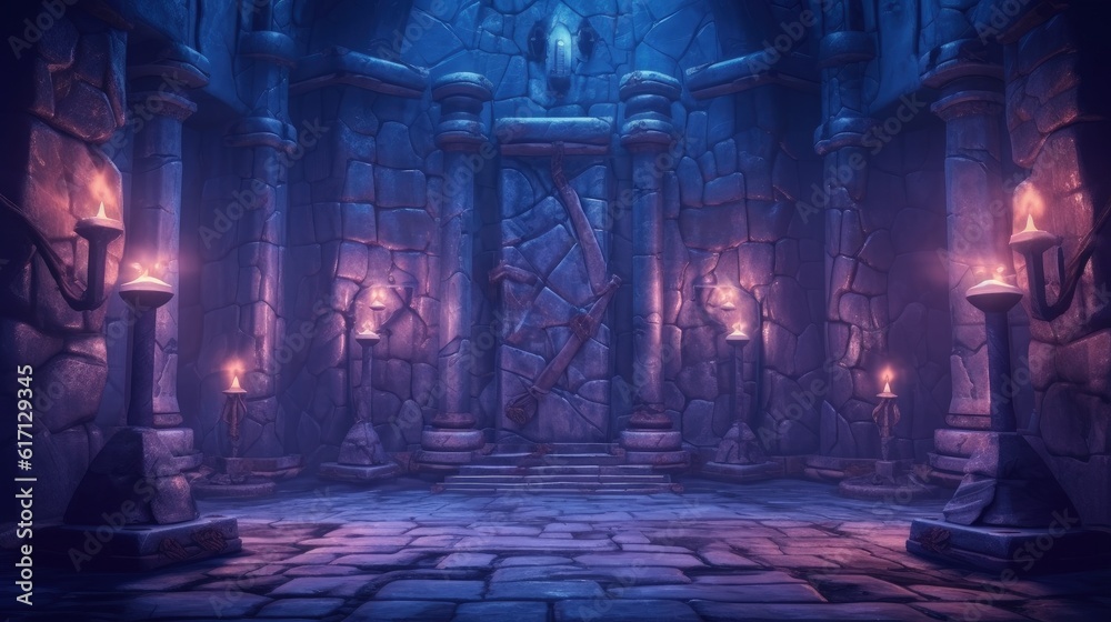 Interior of a medieval castle, game scene, shades of purple, fantasy ...